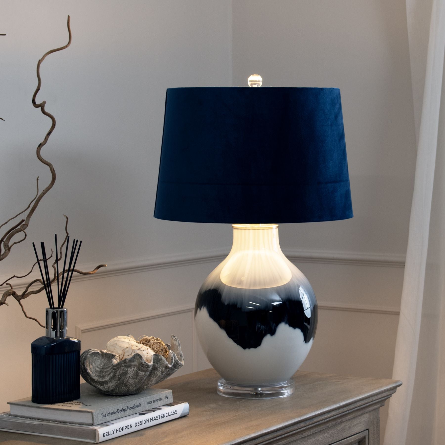 Navy blue bedside table lamp store